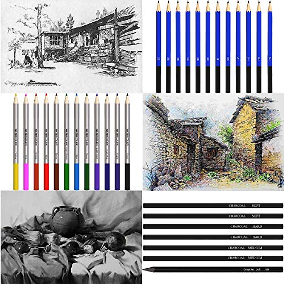 ELEAZAR 42 Sketch Sets, Professional Art Supplies, Colored Pencils, Graphite Pencils, Charcoal Pencils, Watercolor Pencils and Sketching Pencils for Artists, Adults, Teens and Beginners…