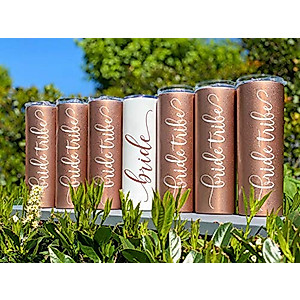Bride to Be Skinny Tumbler | 20 oz Bride Tribe Stainless Steel Wine Tumblers | Engagement Wedding Gifts Bridesmaids Mugs Bachelorette Party Supplies & Games | Insulated Skinny Rose Gold Cups