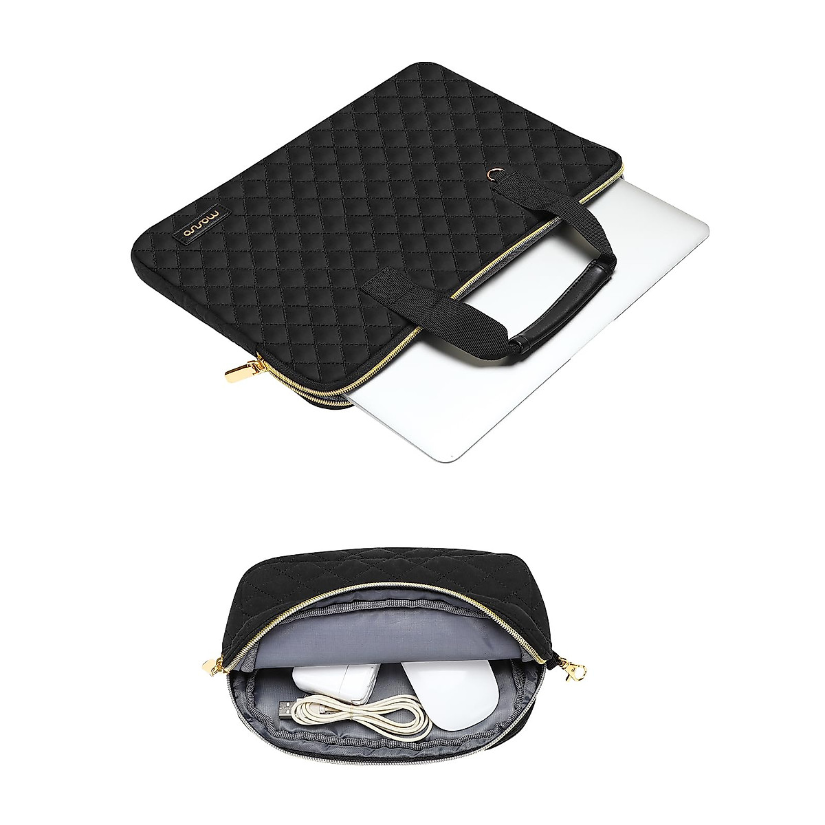 MOSISO Laptop Sleeve Compatible with MacBook Air/Pro, 13-13.3 inch Notebook, Compatible with MacBook Pro 14 inch M4 M3 M2 M1 2025-2021, Square Quilted Bag with Detachable Small Case&Handle, Black