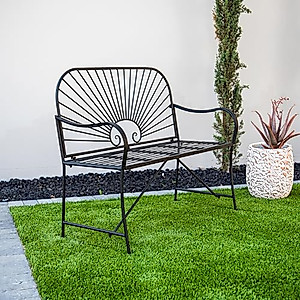 XBrand 44" L Iron Sun-Patterned Seat for Two Indoor/Outdoor, Durable Patio Bench, Black