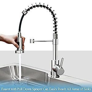 SAMRI Kitchen Faucets, Kitchen Sink Faucets with Pull Down Sprayer, Single Handle Spring Stainless Steel Brushed Nickel Faucet for Kitchen Sink 3 Hole, Modern Kitchen Faucet for RV Bar Farmhouse