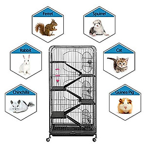 Yaheetech 52-inch Ferret Cage 6 Level Metal Rat Cage with 3 Front Doors/Feeder/Wheels Small Animal Cage for Ferret/Chinchilla/Bunny/Rabbit/Squirrel, Black