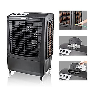 Honeywell 2100 CFM Outdoor Portable Evaporative Cooler & Fan for Patio Area, Deck, Backyard, Garage, Cools up to 850 Sq. Ft. with 3 Speeds and 36 Ft. Air Throw for Large Outdoor Spaces, Black