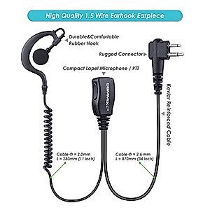 COMMIXC (2 Pack) Walkie Talkie Earpiece, 2-Pin 2.5mm/3.5mm G Shape Walkie Talkie Headset with PTT Mic, Compatible with Motorola Two-Way Radios