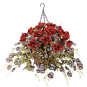 Homsunny Artificial Hanging Flowers in Basket Outdoor Indoor Patio Lawn Garden Decor, Hanging Daisy Basket with 12inch Coconut Lining Chain Flowerpot (Dark Purple)