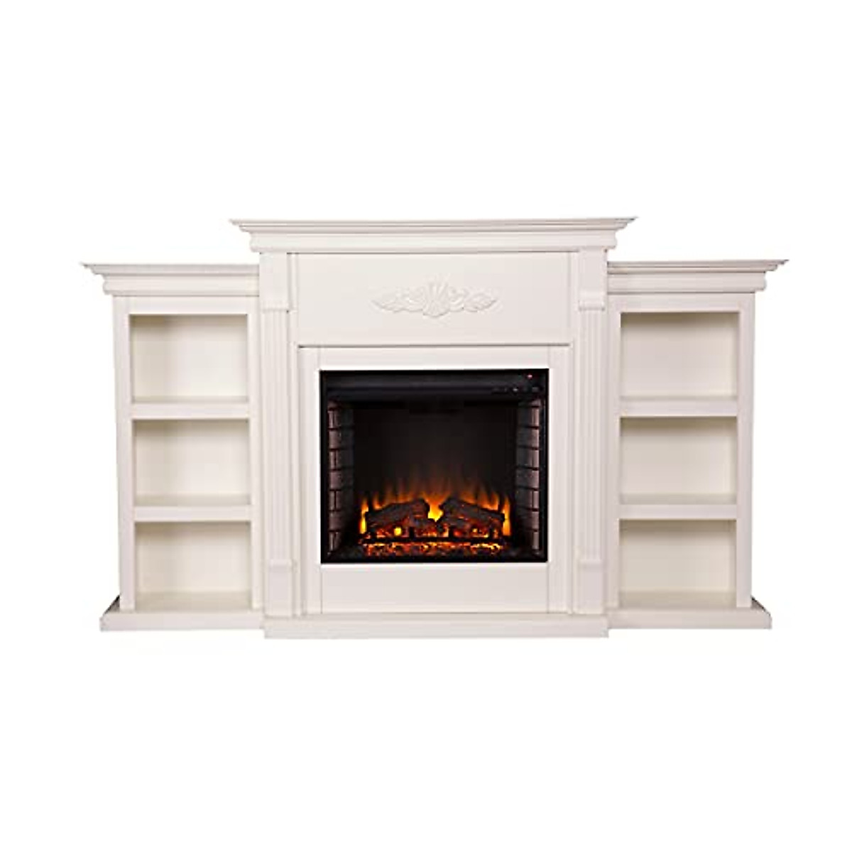 SEI Furniture Tennyson Electric Bookcases Fireplace, Ivory