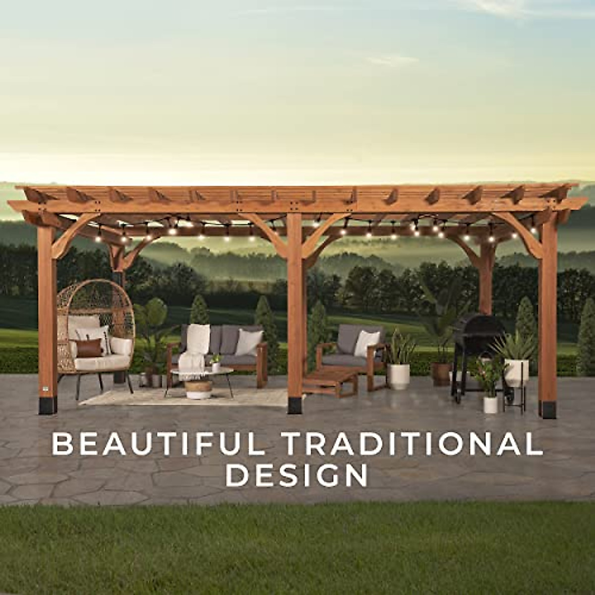Backyard Discovery Beaumont 20x12 ft All Cedar Wood Pergola, Durable, Quality Supported Structure, Snow and Wind Supported, Rot Resistant, Backyard, Deck, Garden, Patio, Outdoor Entertaining