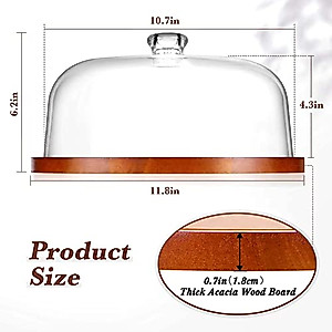 Wood Cake Stand with Dome,Acacia Cake Plate Holder with Acrylic Lid,Cake Display Server Tray for Kitchen,Birthday Parties,Weddings,Baking Gifts or Housewarming Gifts