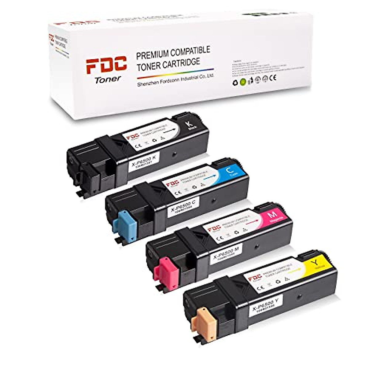 FDC Compatible 106R01597 106R01594 106R01595 106R01596 Toner Cartridge Replacement for Xerox Phaser 6500 WorkCentre 6505 Printers (4 Colors)