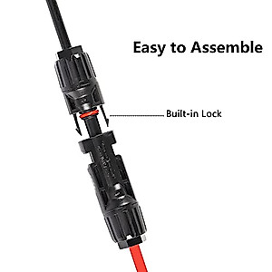 SinLoon 10AWG Solar Extension Cable,1 Pair 10 Gauge PV Solar Panel Bare Cord IP67 Waterproof Male to Female Solar Power Cable with 2 O Ring Terminal,for Solar Panel Wire (10AWG 3.3 FT)