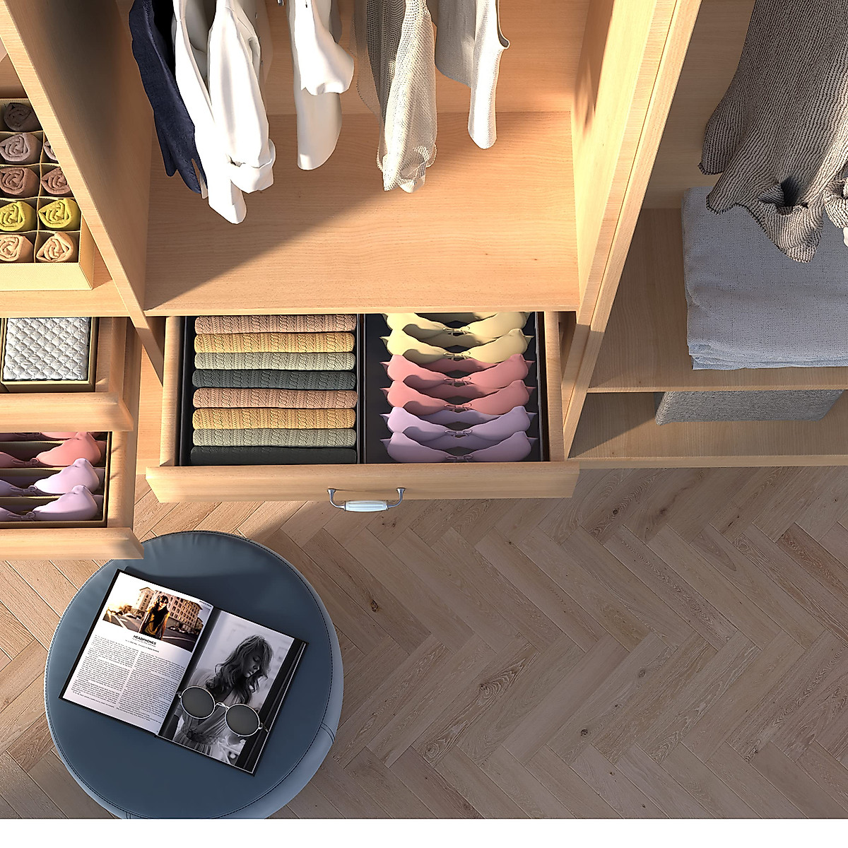 NAC HOOH Bra Organizer 2Pack Drawer Organizers Clothes Underwear Drawer Organizer Foldable Closet Organizers and Storage Dresser Drawer Dividers for Clothes Socks Scarves Towels Ties (2 PACK Gray)