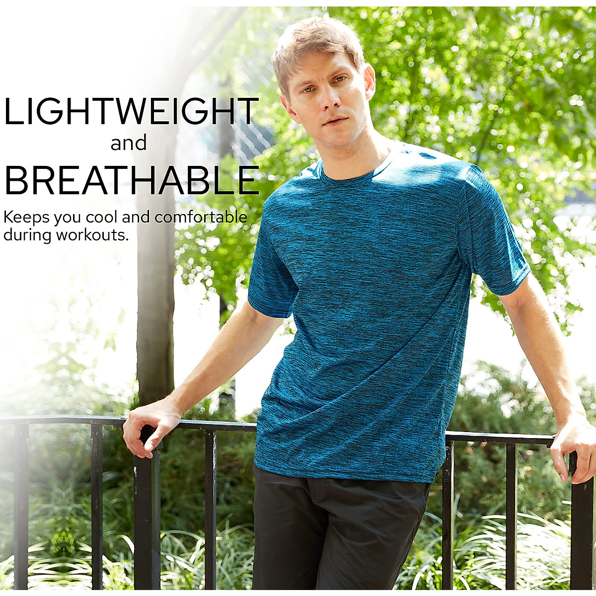 Mens Active T-Shirt - Quick-Dry Athletic Workout Training Crew Neck Short Sleeve Top 5 Pack