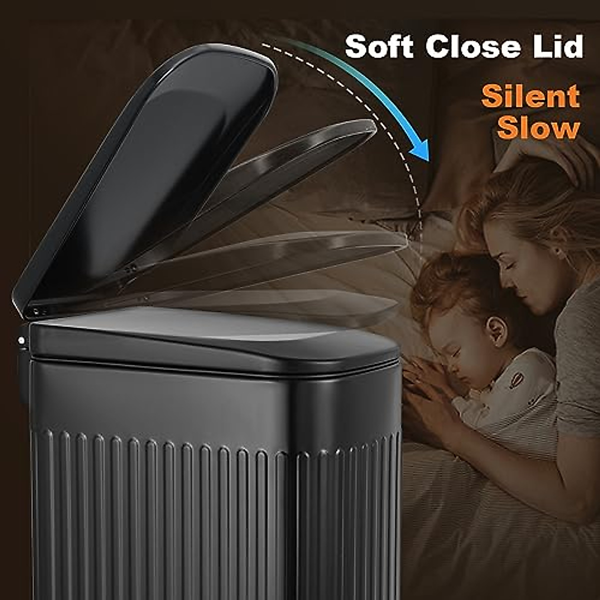 TrashAid Small Black Bathroom Trash Can with Lid Soft Close, 6 Liter / 1.6 Gallon, Stainless Steel Garbage Can with Removable Inner Bucket, Step Pedal, Slim Wastebasket for Toilet, Office, Bedroom