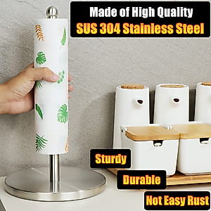 Alise Paper Towel Holder,Standing Paper Towel Roll Holder for Standard or Mega Rolls,Paper Towel Stand for Kitchen Counter Bathroom Table,SUS304 Stainless Steel Brushed Gold Finish