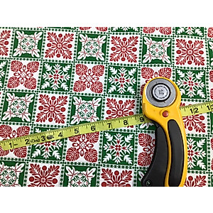 Hawaiian Quilt Design in Christmas Red & Green Small Quilt Design Hawaiian Print Fabric Sold by The Yard