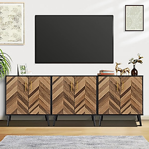 AMZOOM Accent Cabinet, Black Storage Cabinet with Doors Mid Century Modern Sideboard Buffet Cabinet with Storage Shelves Small Wood Accent Cabinets for Living Room Entryway Office, Brown Herringbone
