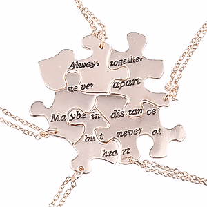 LUX ACCESSORIES Gold Tone Five Puzzle Shaped Engraved Words Friendship Necklace