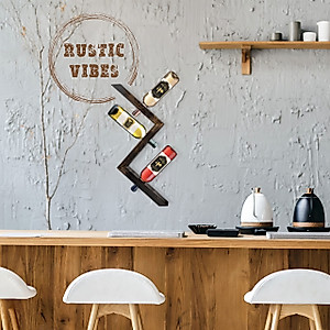 Charmont Wooden Wall Mounted Wine Rack -Rustic Zig Zag Floating Shelves Wine Bottle Holder for Bar, Kitchen Storage, Dining Room, Wedding Gift, Wall Home Décor; 6 Bottles (Dark Walnut)