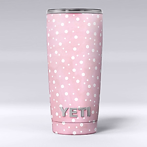 Design Skinz The Pink Watercolor Surface with White Polka Dots - Skin Decal Vinyl Wrap Kit compatible with the Yeti Rambler Cooler Tumbler Cups