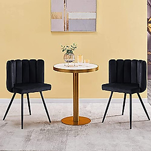 TUKAILAi Cute Petal Dining Chair, Modern Velvet Accent Chair with Shell Shaped Backrest, Thick Padded Seat and Black Metal Legs, Leisure Tub Chair for Kitchen Bedroom Living Room (Black)