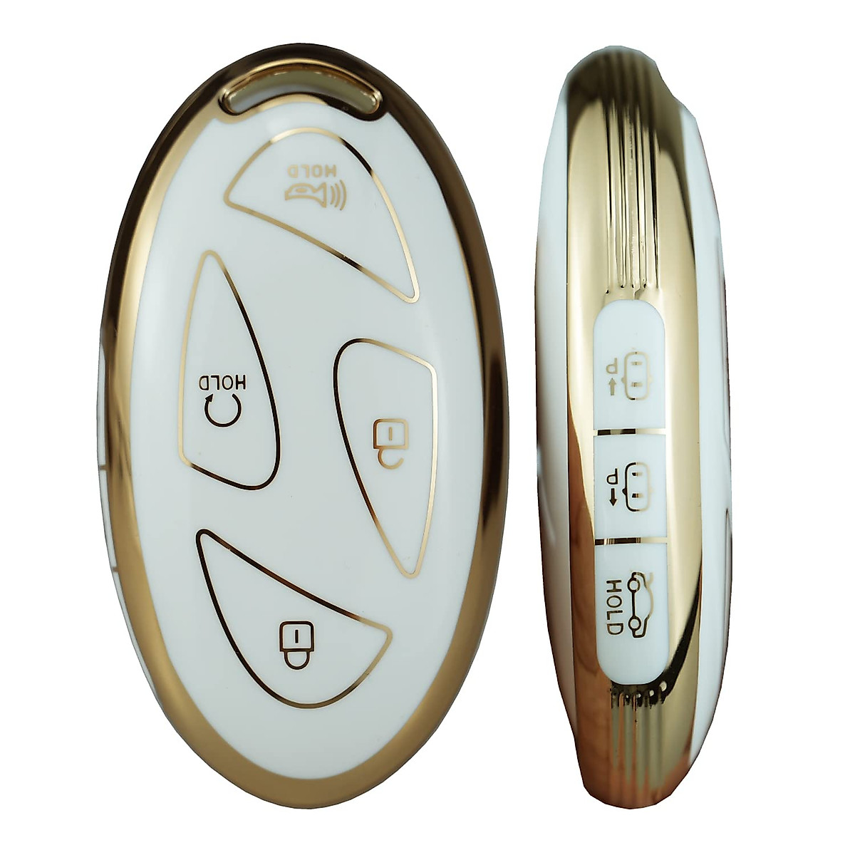 SANRILY Golden-Edge 7 Button Key Fob Cover for Hyundai ioniq 6 2023 Smart Key Keyless Full Coverd Key Case Shell with Bling Leather Keychain Beige