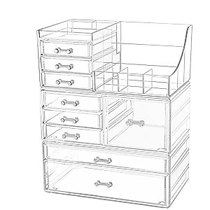 Cq acrylic Clear Makeup Organizer And Storage Stackable Skin Care Cosmetic Display Case With 9 Drawers Make up Stands For Jewelry Hair Accessories Beauty Skincare Product Organizing