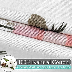 TILLYOU Cotton Fitted Bassinet Sheets for Baby Boy Girl, Fit for Halo Bassinet Swivel Sleeper, Adapt to Hourglass Bassinet Mattress Sheet, 31.5'' x 18'', 2 Pack Floral & Pink