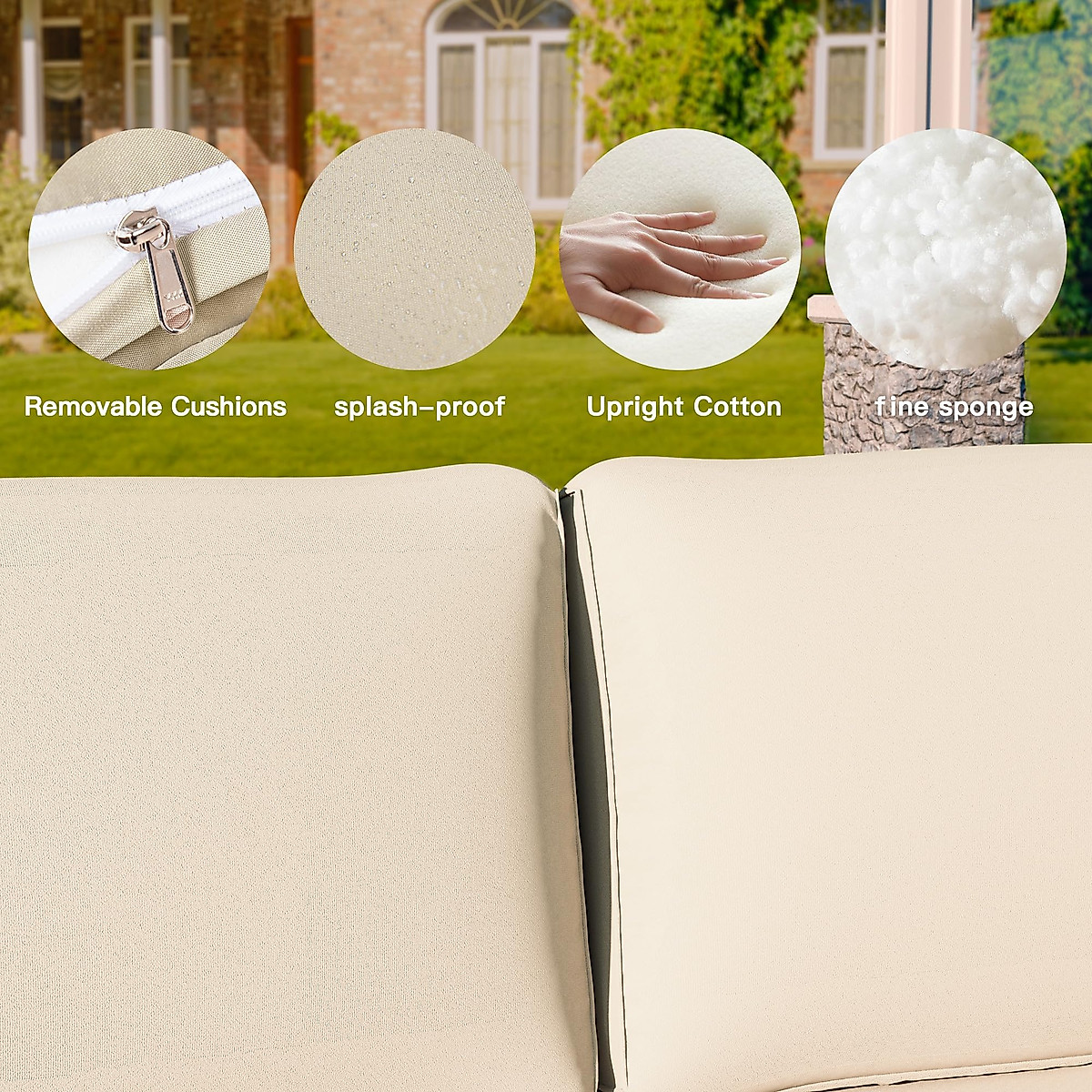 Halmuz 6 Piece Patio Furniture Sets Outdoor Conversation Sofa Set, All-Weather High Back PE Rattan Wicker Sectional Furniture Patio Sofa w/Tempered Glass Top Table&Thickened Cushions(Cream)