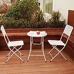 3-Piece Patio Bistro Dining Furniture Set, 2 Folding Chairs 1 Folding Table, Steel Frame, for Garden Porch Balcony (Color : White)