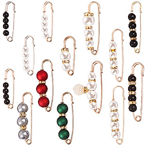 14 Pieces Pearl Scarf Brooch Pin Assorted Muslim Scarf Hijab Clips Small Brooch Set Metal Clips for Headscarf Shawl Muslim Women Scarves Hijab Safety Shawl Brooch Pins for Women Men