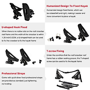 Alavente Kayak Saddles, Boat Canoe Carrier Tie Down Straps Surf Ski Roof Top Mounted on Car SUV Truck Crossbar, Universal Kayak & Canoe Car Racks