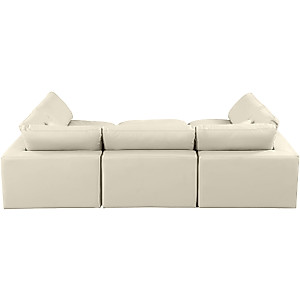 Meridian Furniture 188Cream-Sec6C Comfy Collection Modern | Contemporary Upholstered Modular Sectional, Soft Cream Vegan Leather, Fiber-Filled, 119" W x 79" D x 34.5" H, Cream