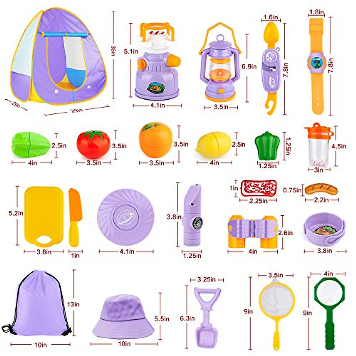 Kids Camping Tent Set Toys, MIBOTE 45pcs Pop Up Play Tent with Camping Gear Indoor Outdoor Pretend Play Set for Toddler Boys Girls - Including Telescope