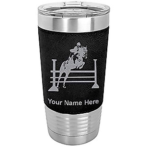 LaserGram 20oz Vacuum Insulated Tumbler Mug, Horse Hurdles, Personalized Engraving Included (Faux Leather, Black)