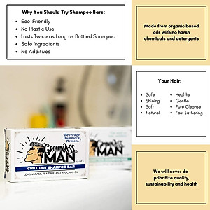 Grown Ass Man Co. - Solid Shampoo Bar Rich Lather 3 in 1: Hair, Beard & Body Wash - Plastic Free & Eco-Friendly, Natural & Organic Clean for All Hair Types, 4oz Bar (Mint Condition, Single)