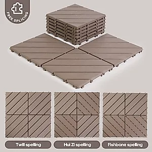 Chaoaixx Plastic Interlocking Deck Tiles,9 Pack Patio Deck Tiles Patio Deck Tiles Waterproof Outdoor Flooring, 10" x 10" Patio Floor Decking Tiles for Porch Poolside, Wood Grain Brown