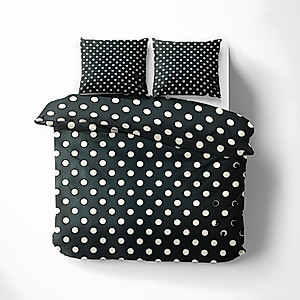 Zpryzmia Polka Dot Duvet Cover King Size Microfiber Duvet Cover Black Bedding Sets, 3 Pieces Ultra Soft Modern Art Duvet Covers with Zipper (King)