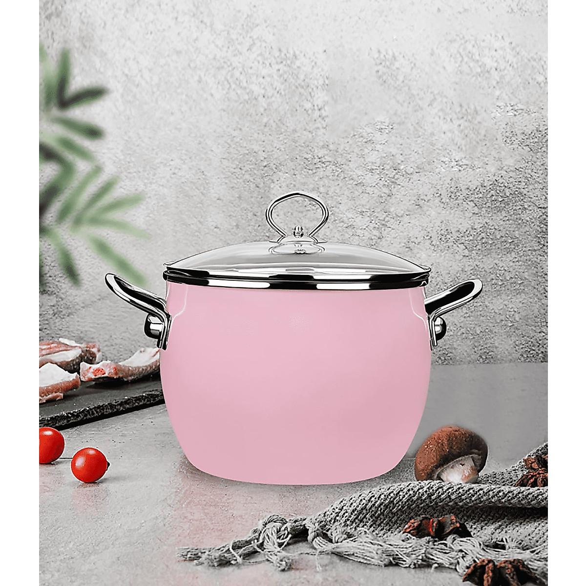 GFHVDC Pasta Pot Nonstick Cookware Enamel Stock Pot with Lid Large Cooking Pot Flat Bottom Stew Pot for Soup, Stew, Canning Induction Pasta Pot, for Stove Non Stick Soup Pot,Pink