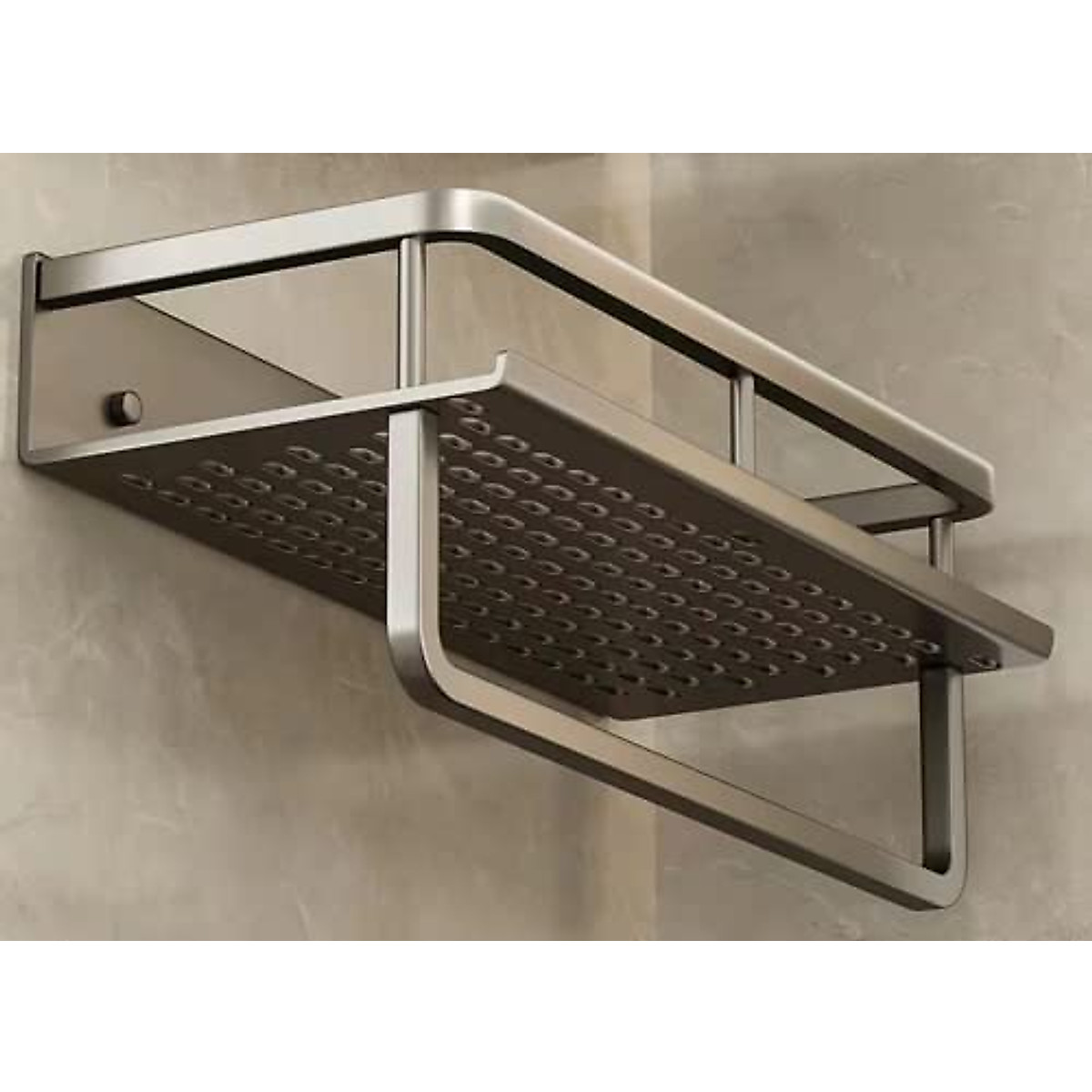 Shower Basket Shelf With A Pole ， Adhesive Drill-Free Kitchen or Bathroom Storage Rack Organizer, Gray Shower Storage Shelves for Bathroom, Washroom, Restroom, Kitchen