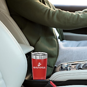 United States Marine Corps 20oz Travel Tumbler- Stainless Steel Red Coffee Mug with Acrylic Lid- Military Gear, Ideal Gift for Armed Services Veteran, Active Duty Marine- For Office, Home, Auto
