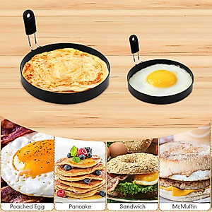 8 Pack Stainless Steel Fried Egg Ring, Pancake Ring Mold Round Egg Cooker Nonstick Griddle Pancake Shapers with Silicone Handle for Breakfast Omelette Sandwich(4 Inch, 6 Inch)