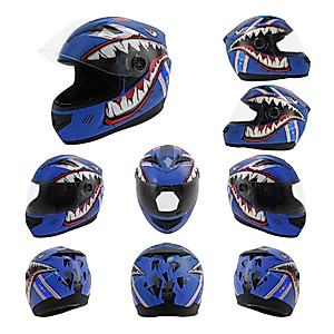 DOT Youth Helmet Off-Road Motocross Full Face Helmet ATV Dirt Bike Racing for Youth Child Kids Big Shark Mouth Pattern