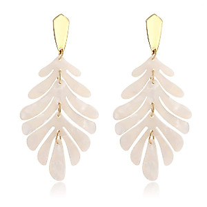 GLBCC Acrylic Leaf Dangle Earrings, White, Brass