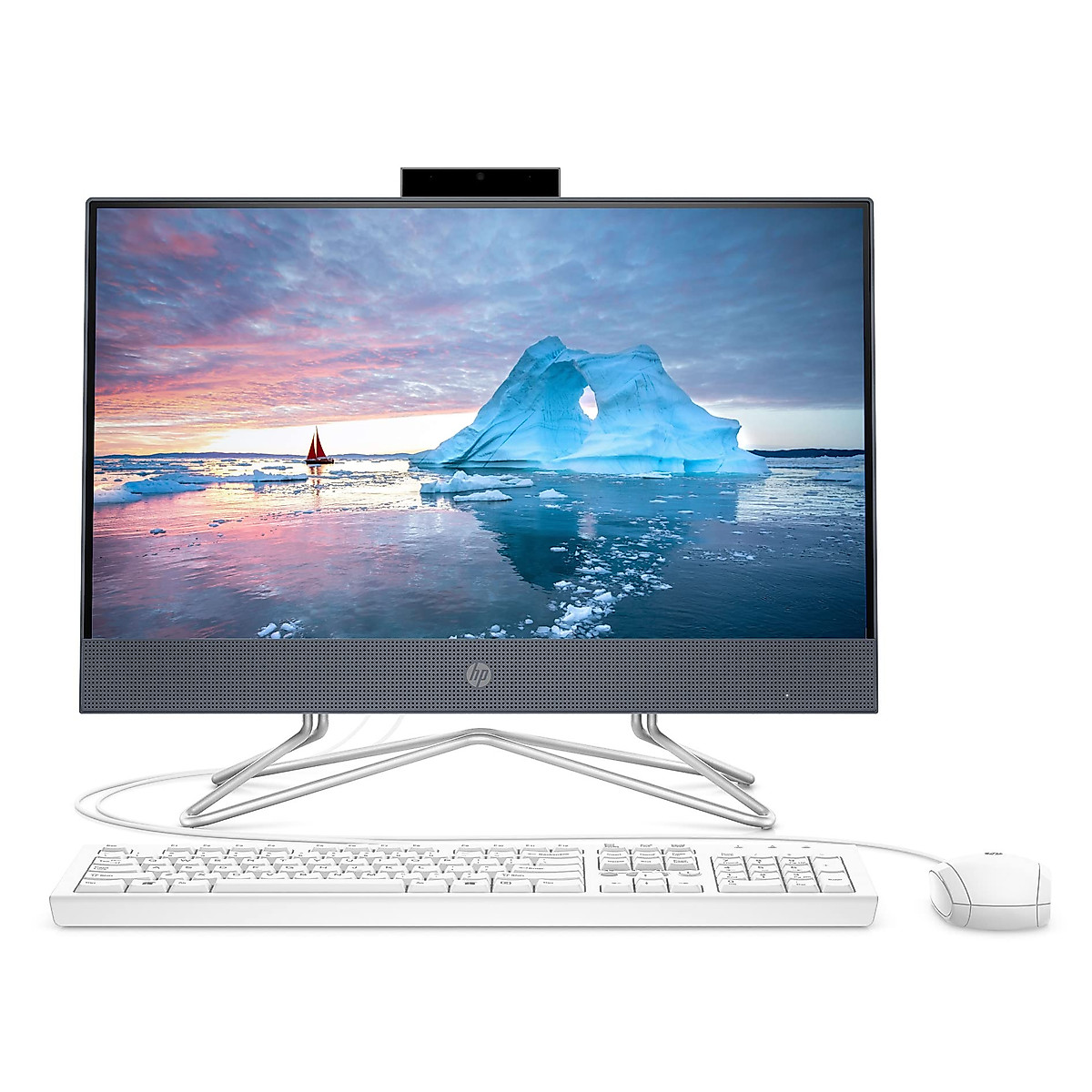 HP All-in-One Desktop Computer, 22" FHD Display, Intel Celeron G5900T, 16GB DDR4 RAM, 512GB PCIe SSD, DVD-Writer, 4 USB Ports, AC WiFi, HDMI, Bluetooth, Windows 11 Home, Blue