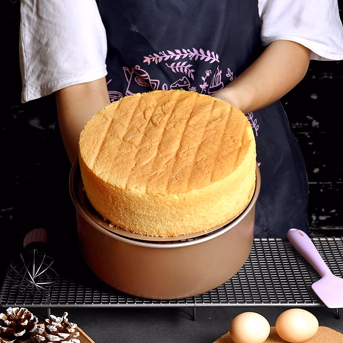 6 Inch Cake Pan Non-Stick Carbon Steel Deep Round Baking Pan with Removable Loose Bottom, Heavy Duty Deep Wall Bakeware Round Cake Pans, Quick Release Cake Molds for Baking Layer Cake, Cheese Cake