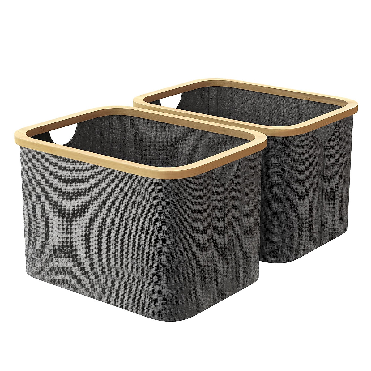 2 Pack Large Storage Basket for Organizing, Collapsible Fabric Storage Bins With Bamboo Handles, Closet Storage basket for Organizing Toy Books Towel and Clothes(Grey) 17.7 × 13.7 × 12inch