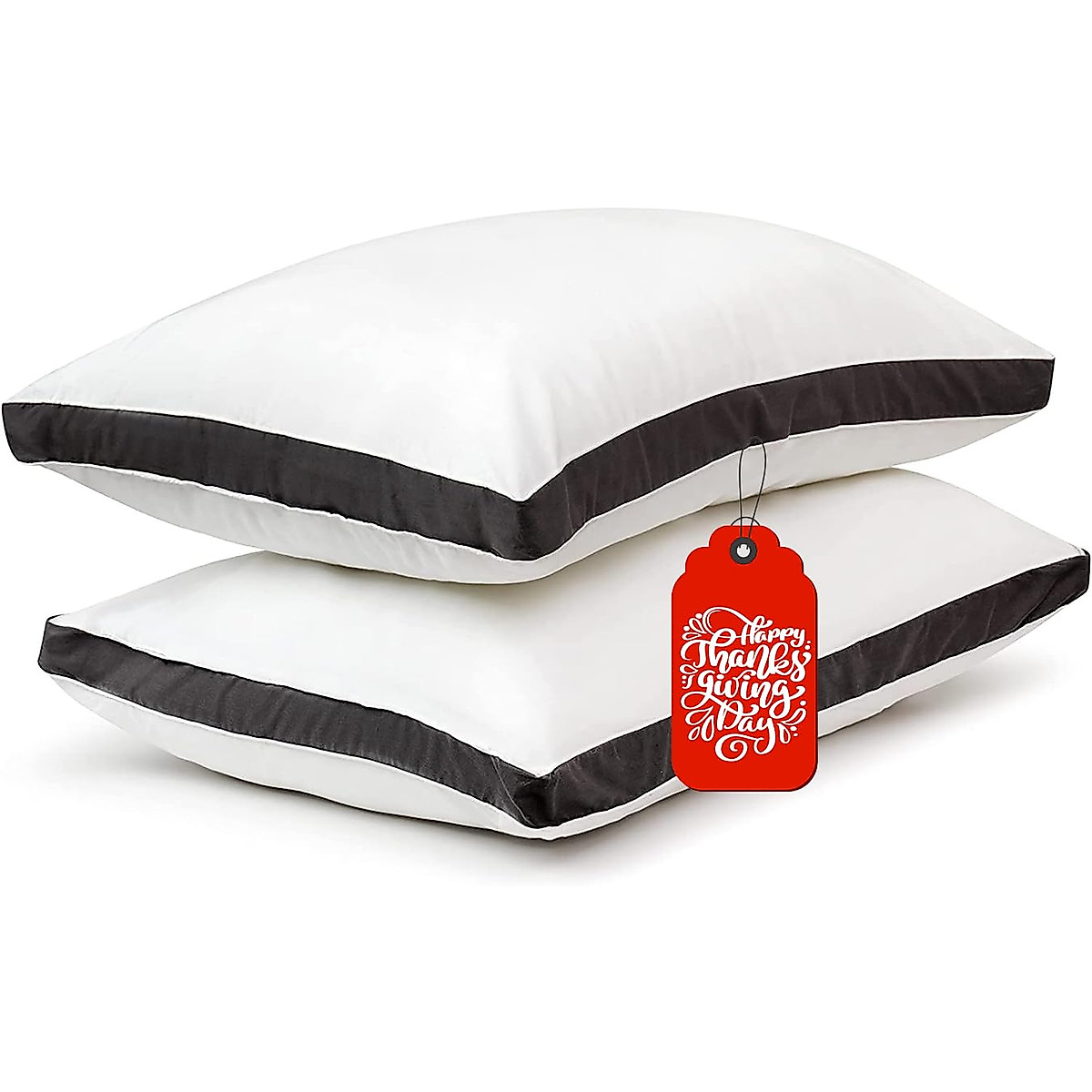 CHATEAU HOME COLLECTION Tencel Eucalyptus Queen Size Sheet Set & Standard Pillows Set of 2 Combo- Ivory Silky Soft Breathable Sheets & White Supportive Soft Pillow Design with Dark Grey Stripes