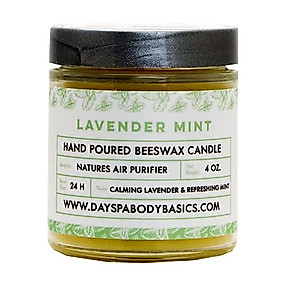 Lavender Mint Hand-Poured Beeswax Candle - All-Natural Essential Oil Scented, Cotton Braided Wick, Smokeless, Cleans Air, Non-Toxic, Non-Polluting, Handmade in USA by DAYSPA Body Basics
