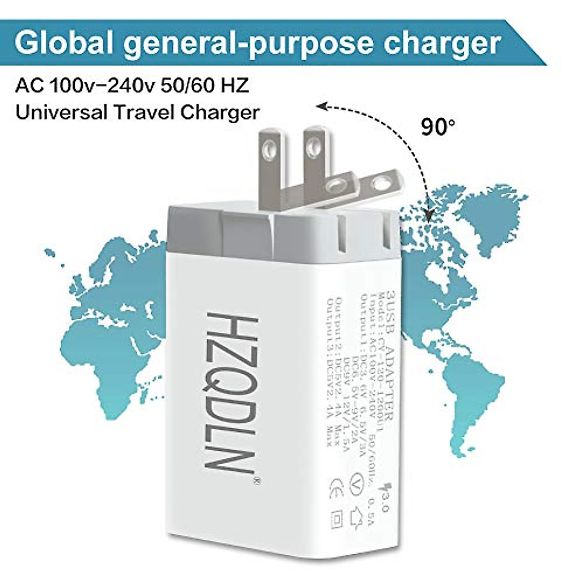 Fast Wall Charger QC 3.0 USB Quick Charge 3 Ports Tablet iPad Phone Charger Adapter Travel Plug Compatible iPhone X/Xs/XS Max/XR/8/8+/7P/7/6/5 Samsung S8/S7/S6/Edge/LG HTC
