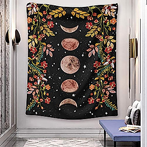 Sun And Moon Tapestry - 51.2 x 59.1 In Moon Phase Tapestries Flower Vine Tapestry Home Decoration Background Cloth, Garden Decor Banner Tapestry For Bedroom Livingroom Wall Hanging Art Aesthetic